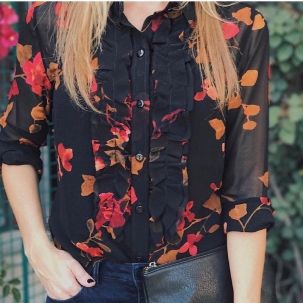 Cabi Catherine Sheer Ruffle Front Blouse #3505 - Gem